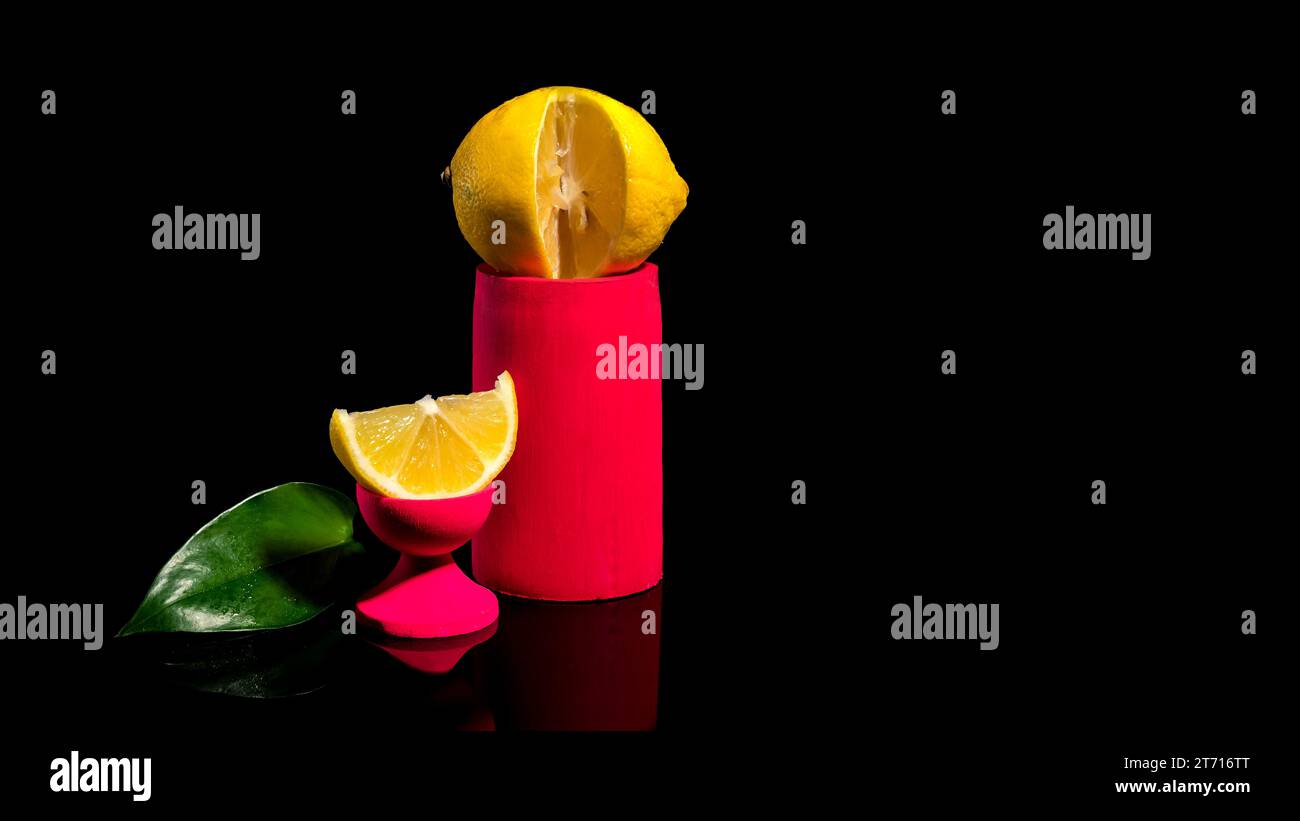 Creative still life Composition with lemon and a slice of lemon on a ...