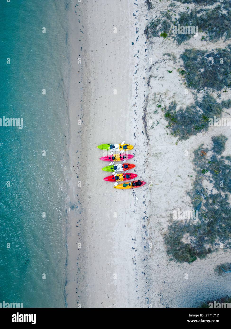 Aerial view vibrant kayaks hi-res stock photography and images - Alamy