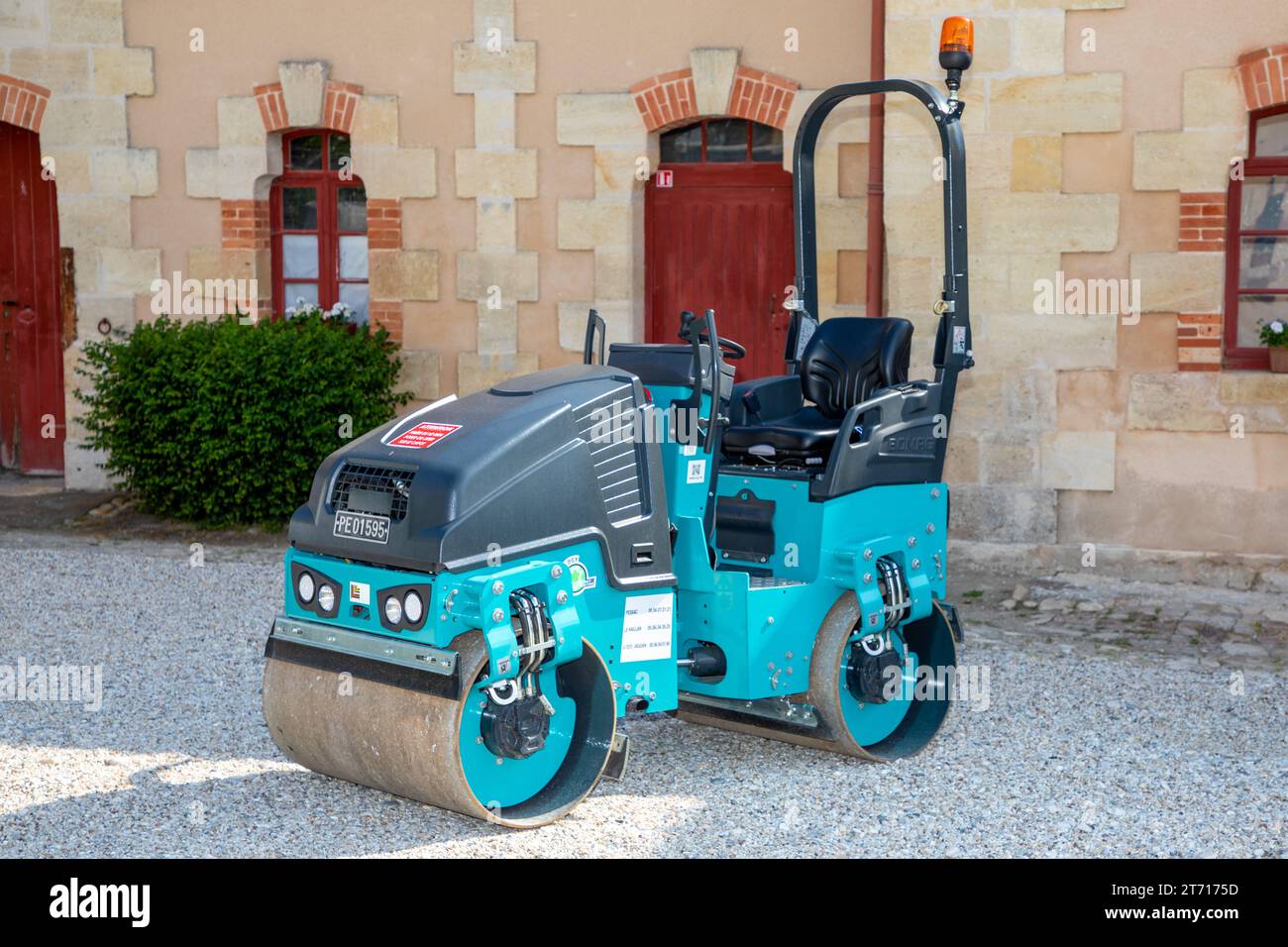 Bordeaux , France - 11 07 2023 : Bomag Light tandem roller for compact ...