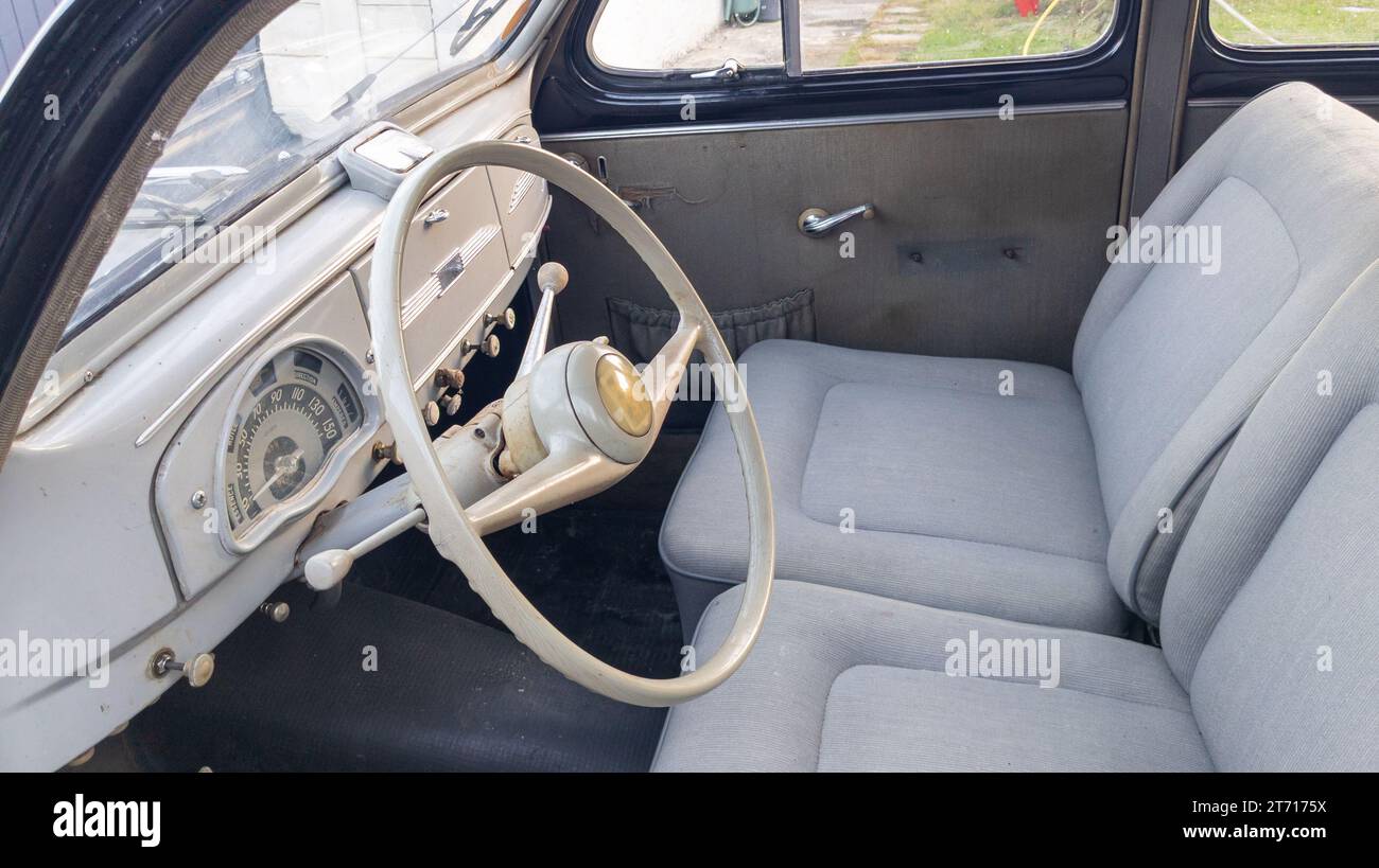 Bordeaux , France - 10 26 2023 : Peugeot 203 grey dashboard interior ...