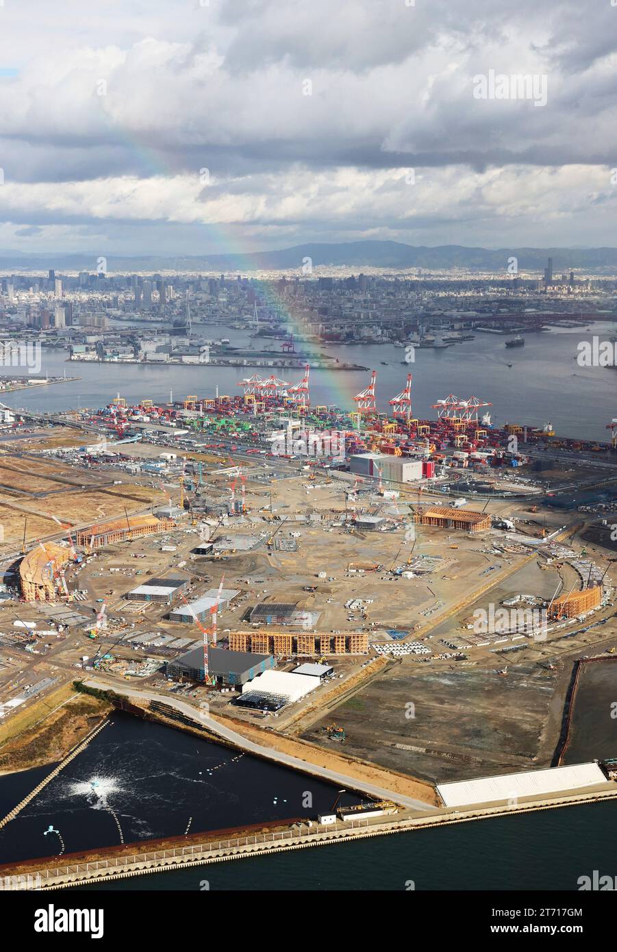 A rainbow appears above Yumeshima, an artificial island for Expo 2025 ...