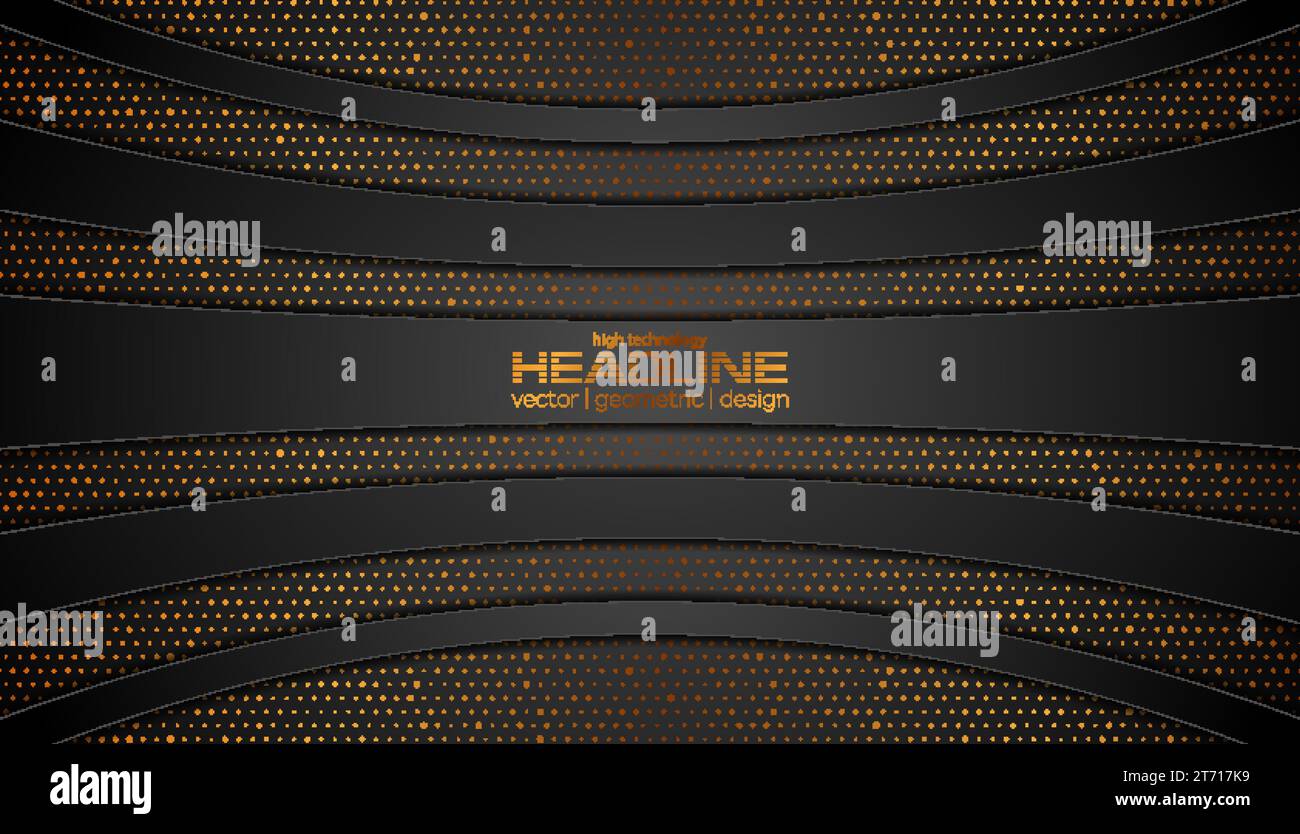 Black technology geometric background with golden dots and lines ...