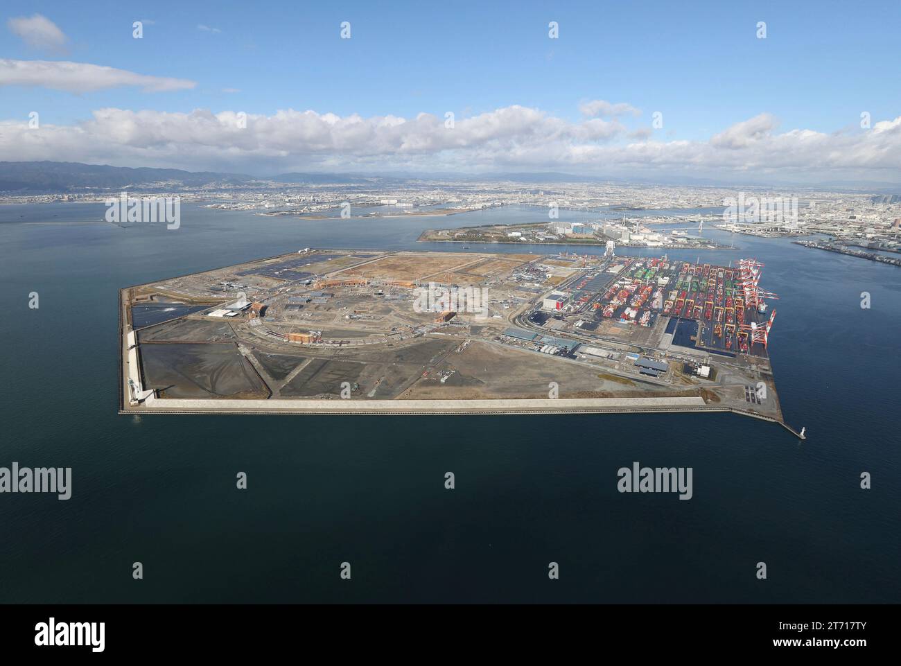 An aerial photo shows Yumeshima, an artificial island for Expo 2025 ...