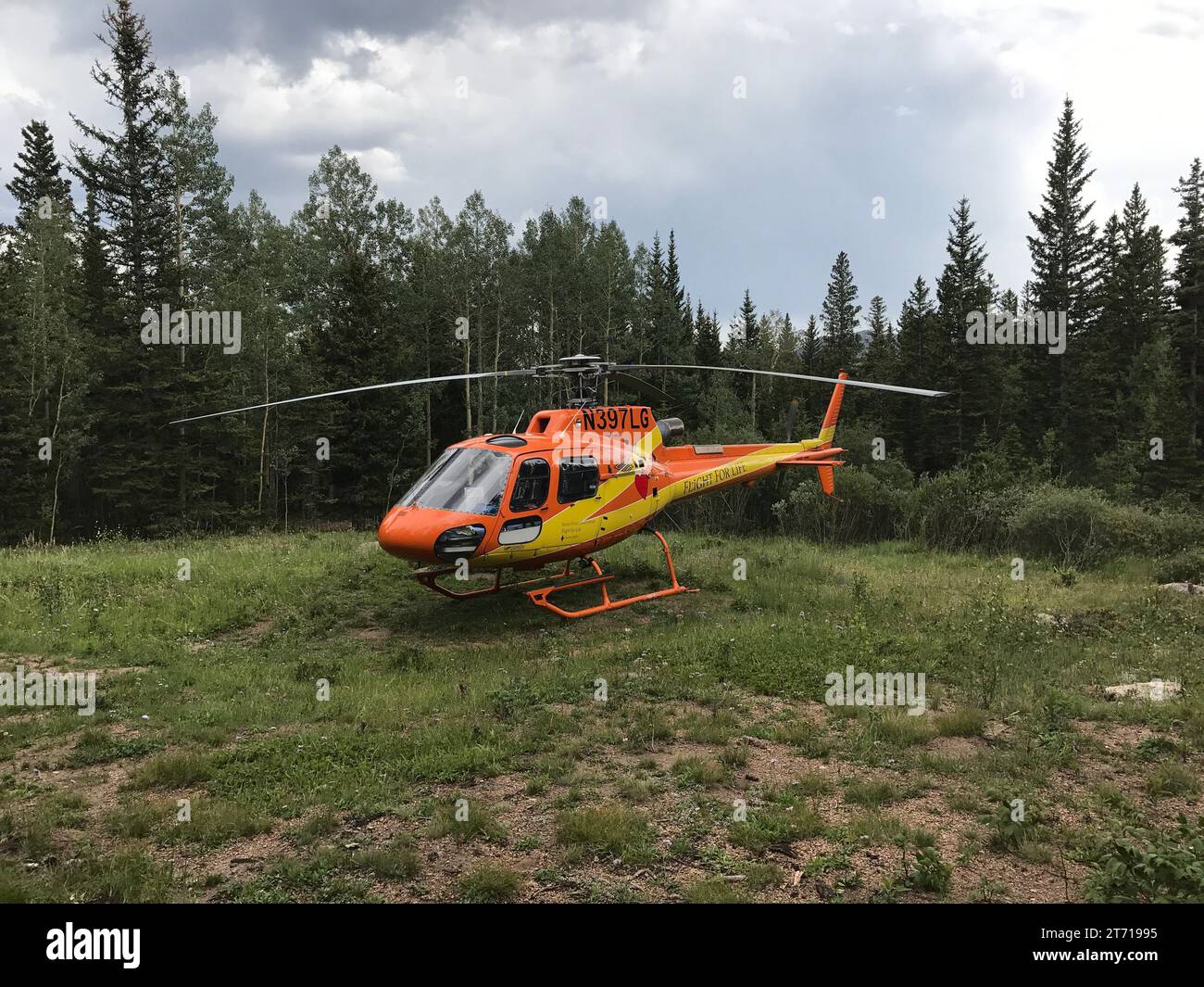 A rescue helicopter near the peak of Pikes Peak, a mountain in Colorado ...
