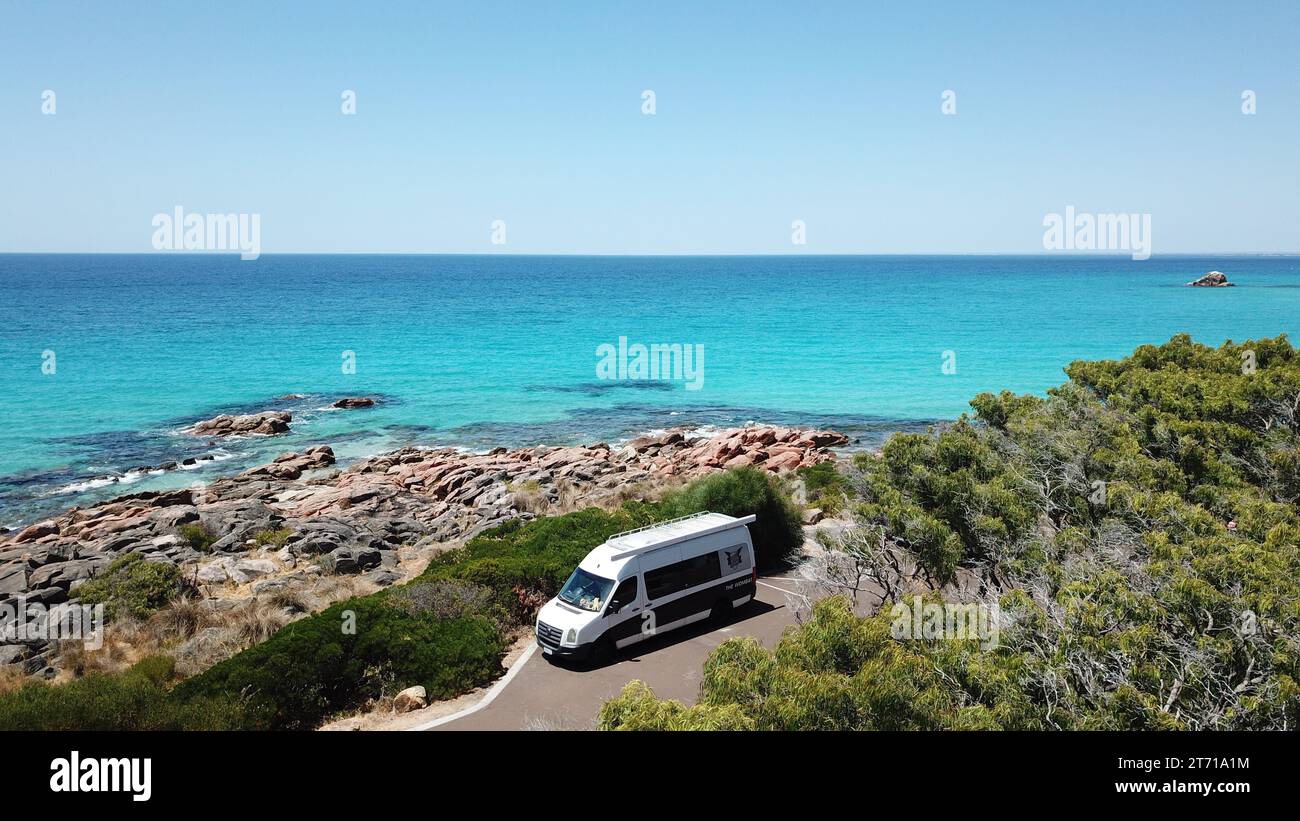An aerial view of a van on the beach at Eagle Bay, Busselton Stock ...