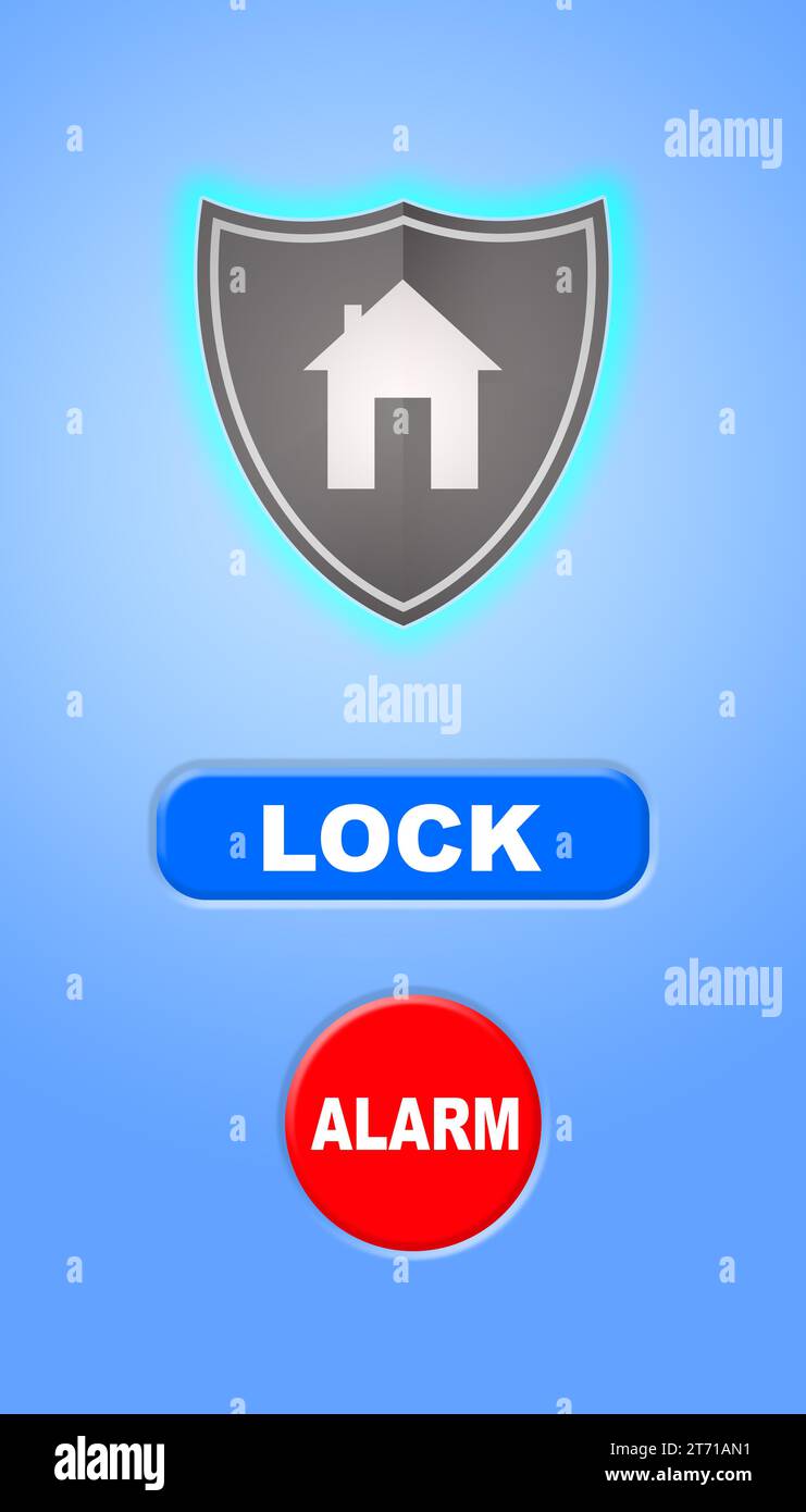 Home alarm system interface on light blue background, illustration ...