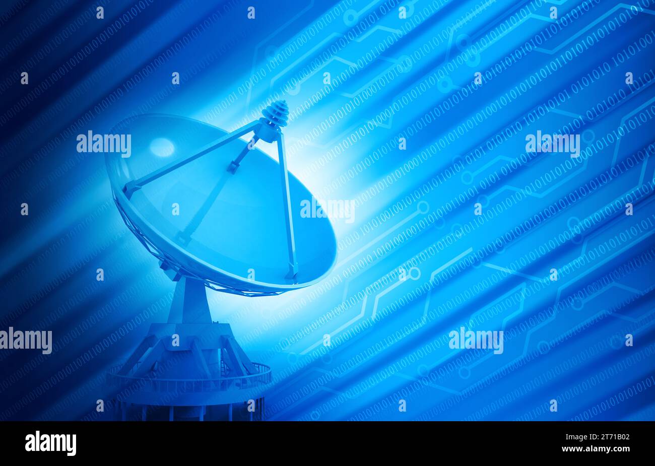 Satellite dish transmission data on abstract technology background. 3d ...