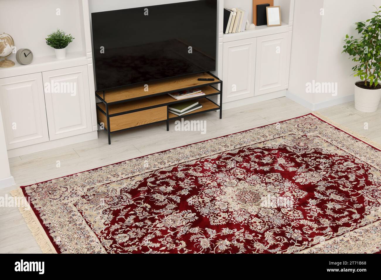 Stylish room with beautiful rug and furniture. Interior design Stock ...