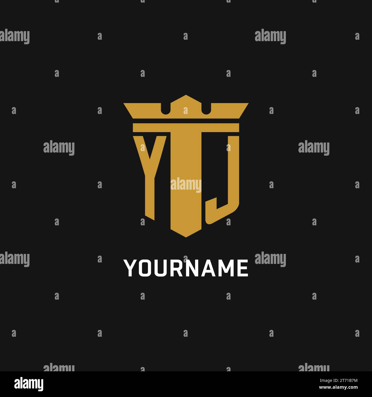 YJ initial logo with shield and crown style design ideas Stock Vector ...