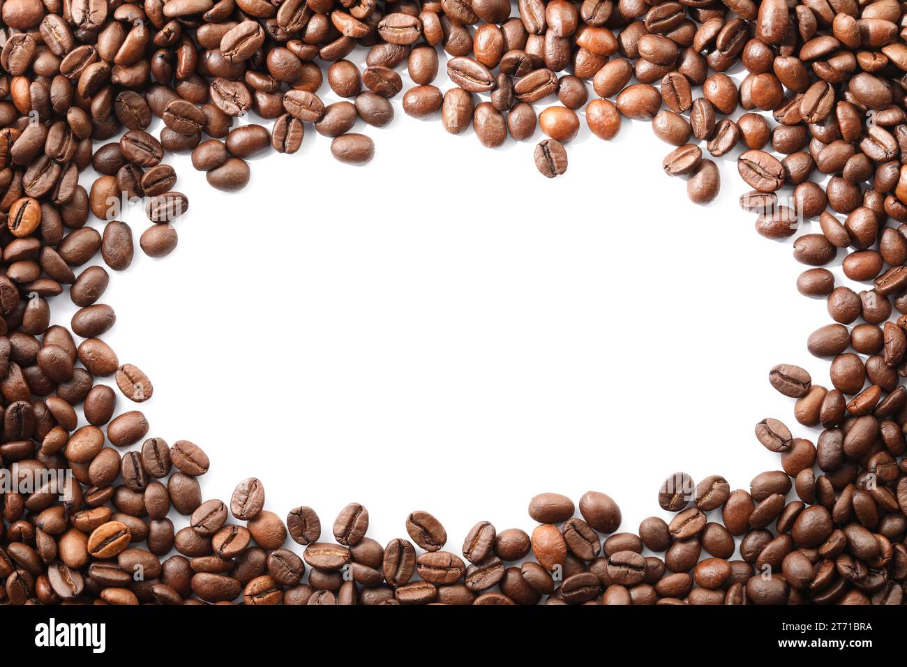 Frame of roasted coffee beans on white background, top view Stock Photo ...