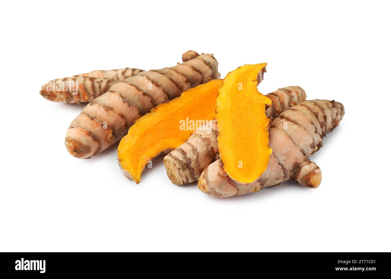 Whole and cut turmeric roots isolated on white Stock Photo - Alamy