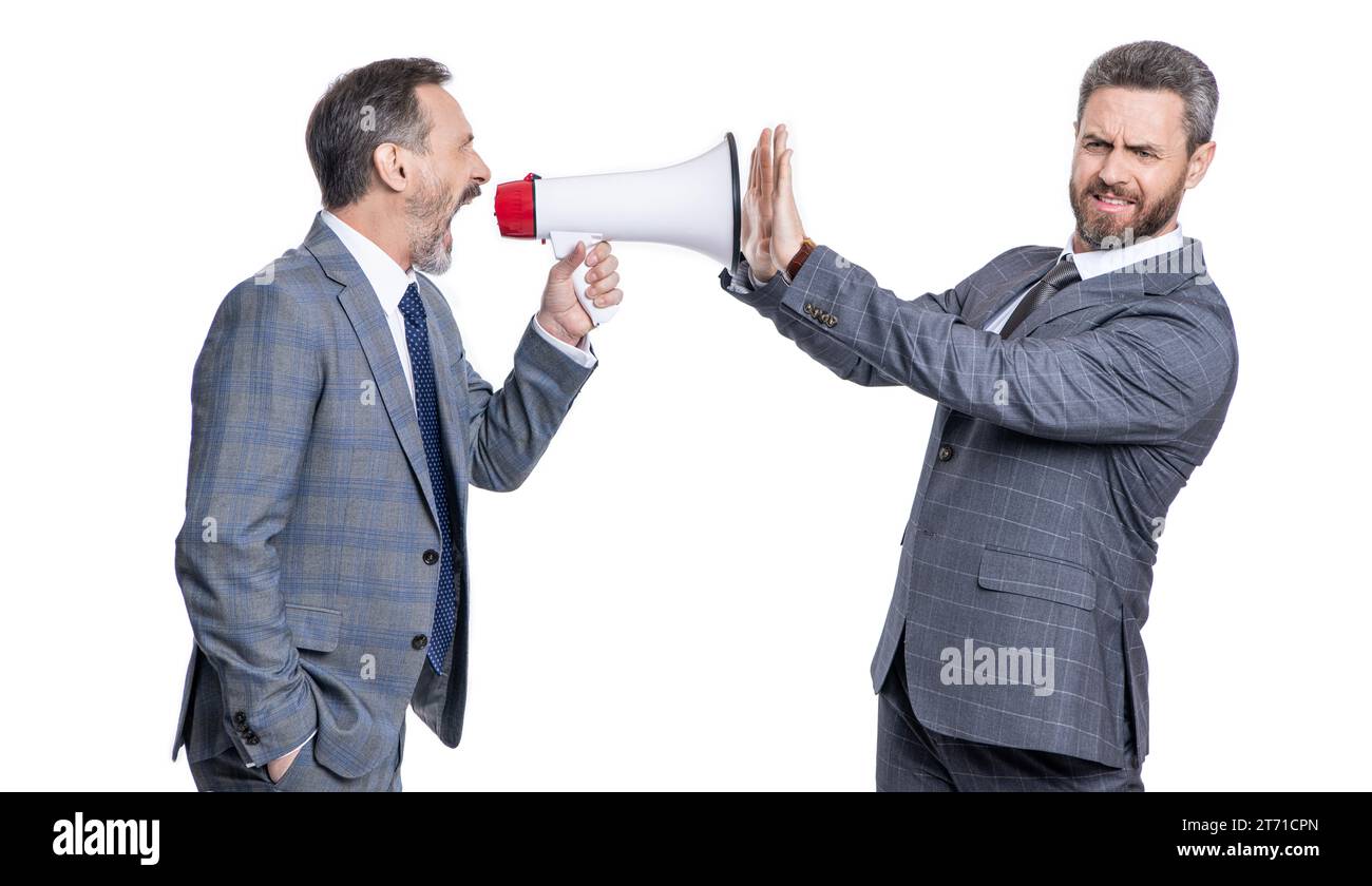new business announcement. unsatisfied boss shouting at manager ...