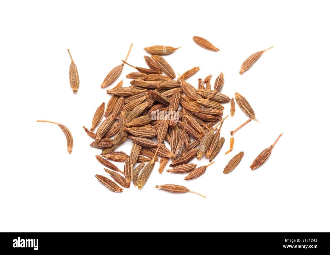 Heap of aromatic caraway (Persian cumin) seeds isolated on white, top ...