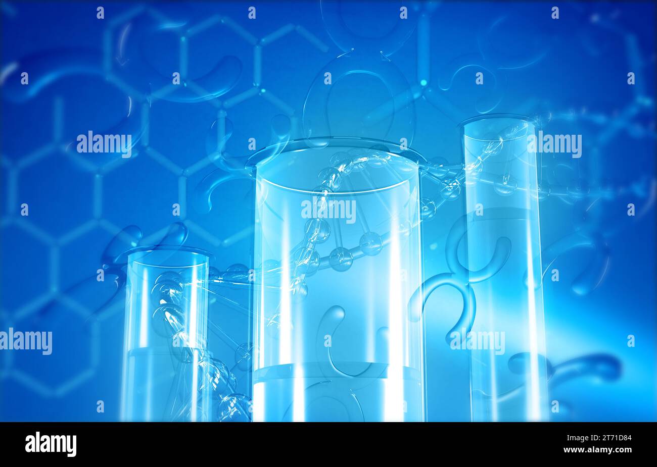 Science laboratory test tubes with DNA on scientific background. 3d ...