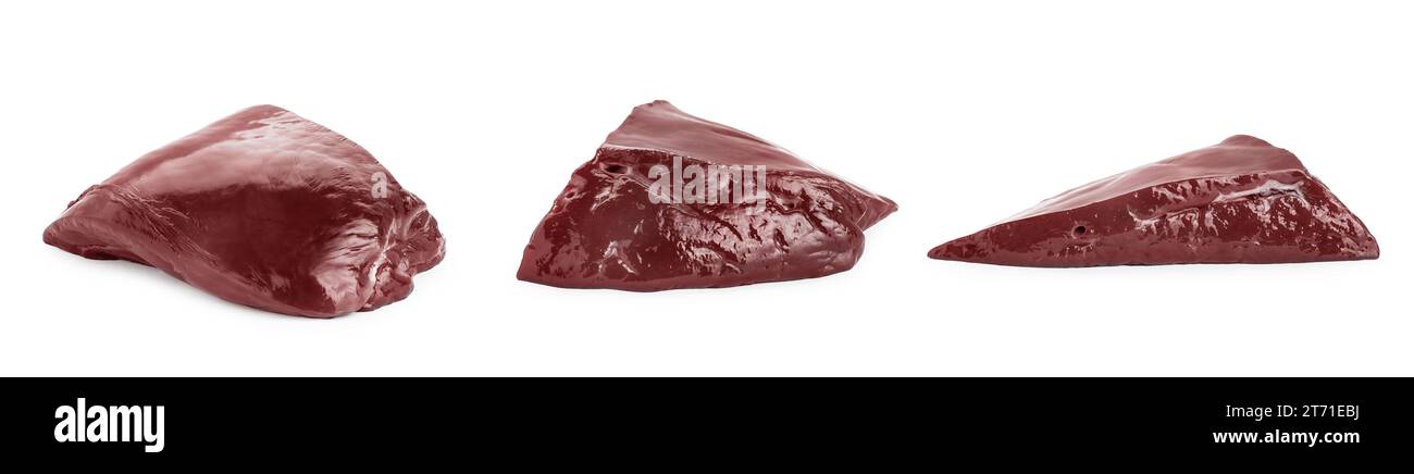 Pieces of raw beef liver isolated on white, set Stock Photo - Alamy