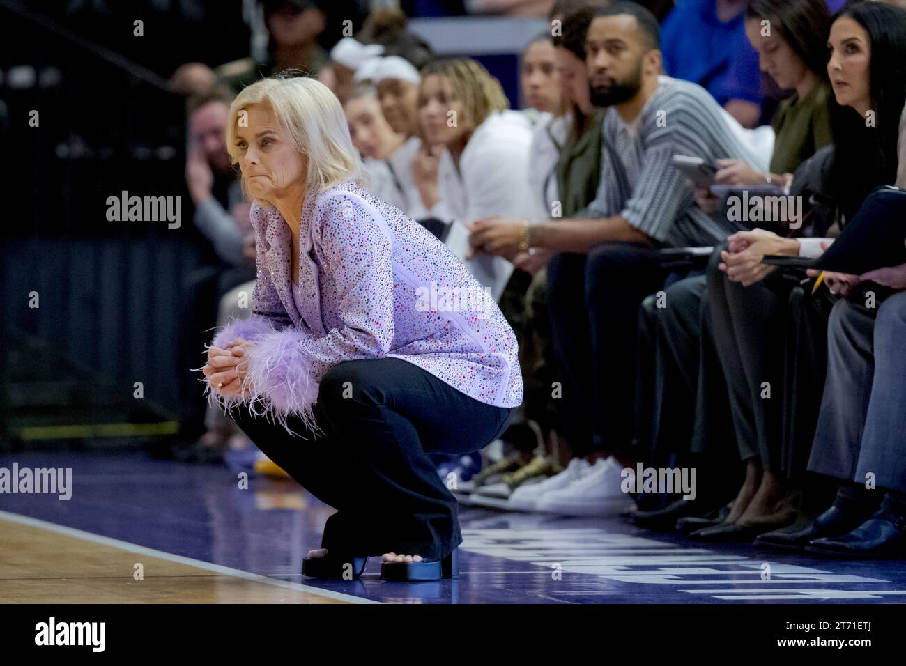 LSU head coach Kim Mulkey watches her team during the first half of an ...