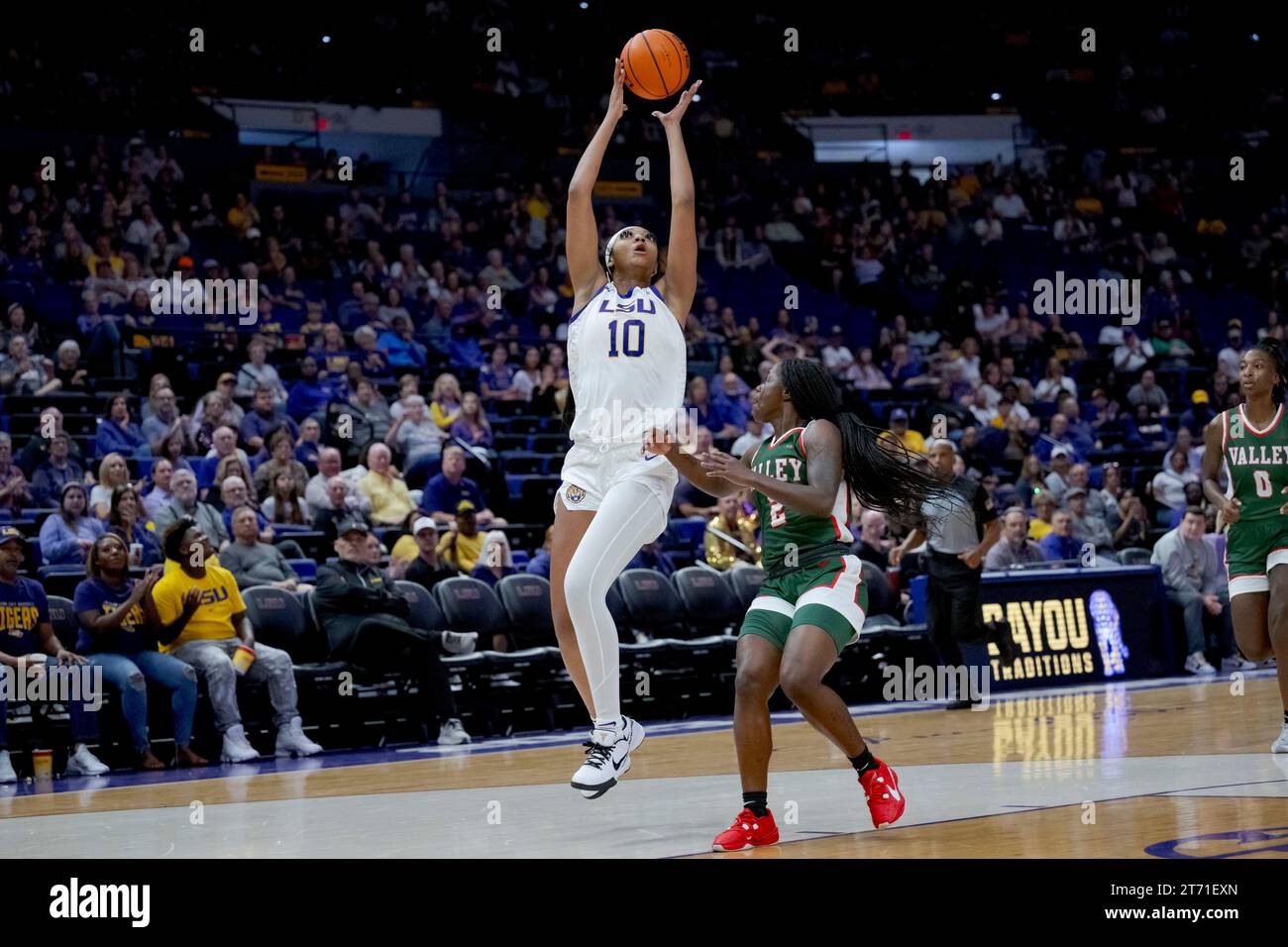 LSU forward Angel Reese (10) grabs a rebound during the first half of ...