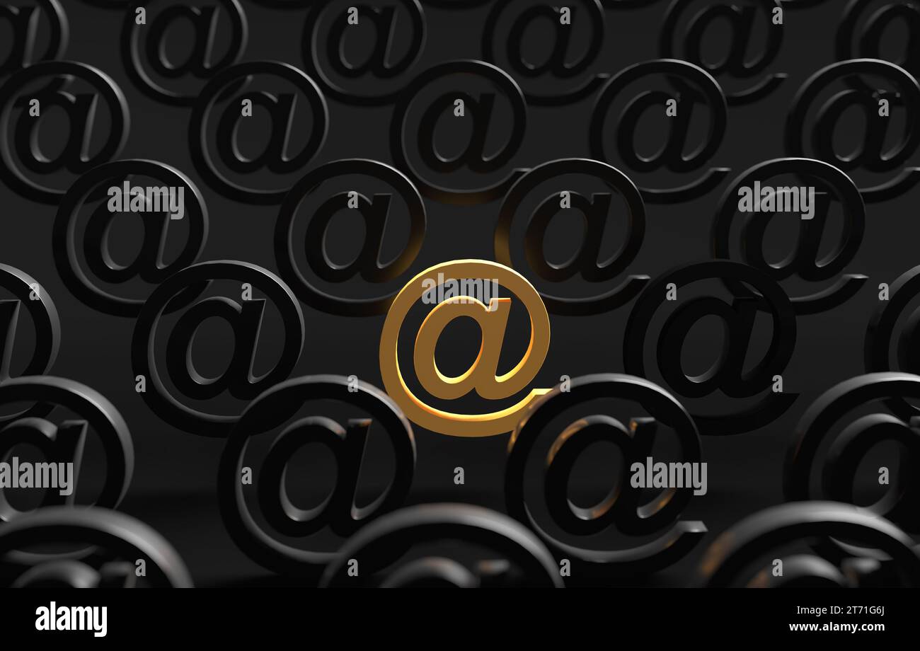 Golden colored email at sign stands out from the black signs. At Symbol ...