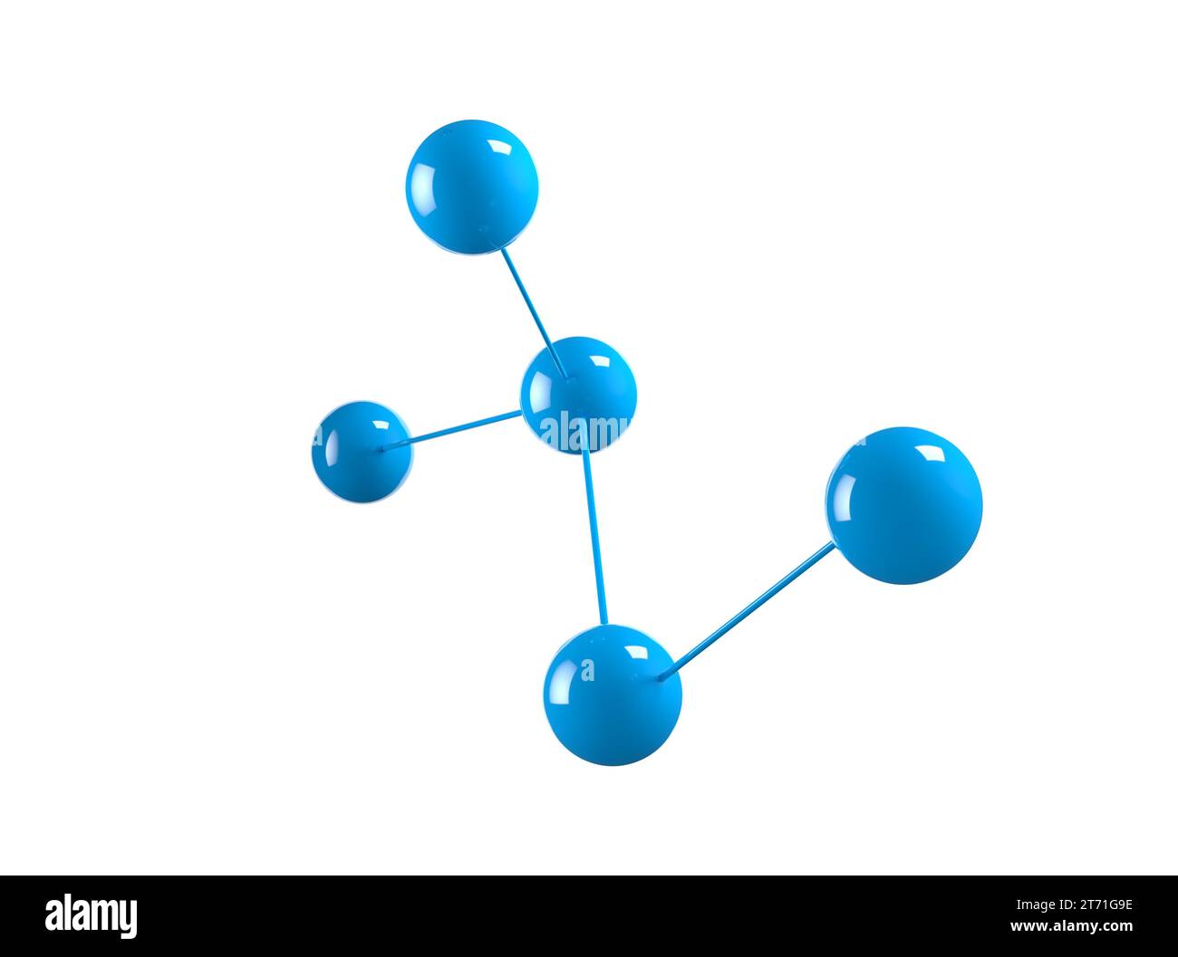 Blue spheres as connected molecules isolated on white background. Atom ...