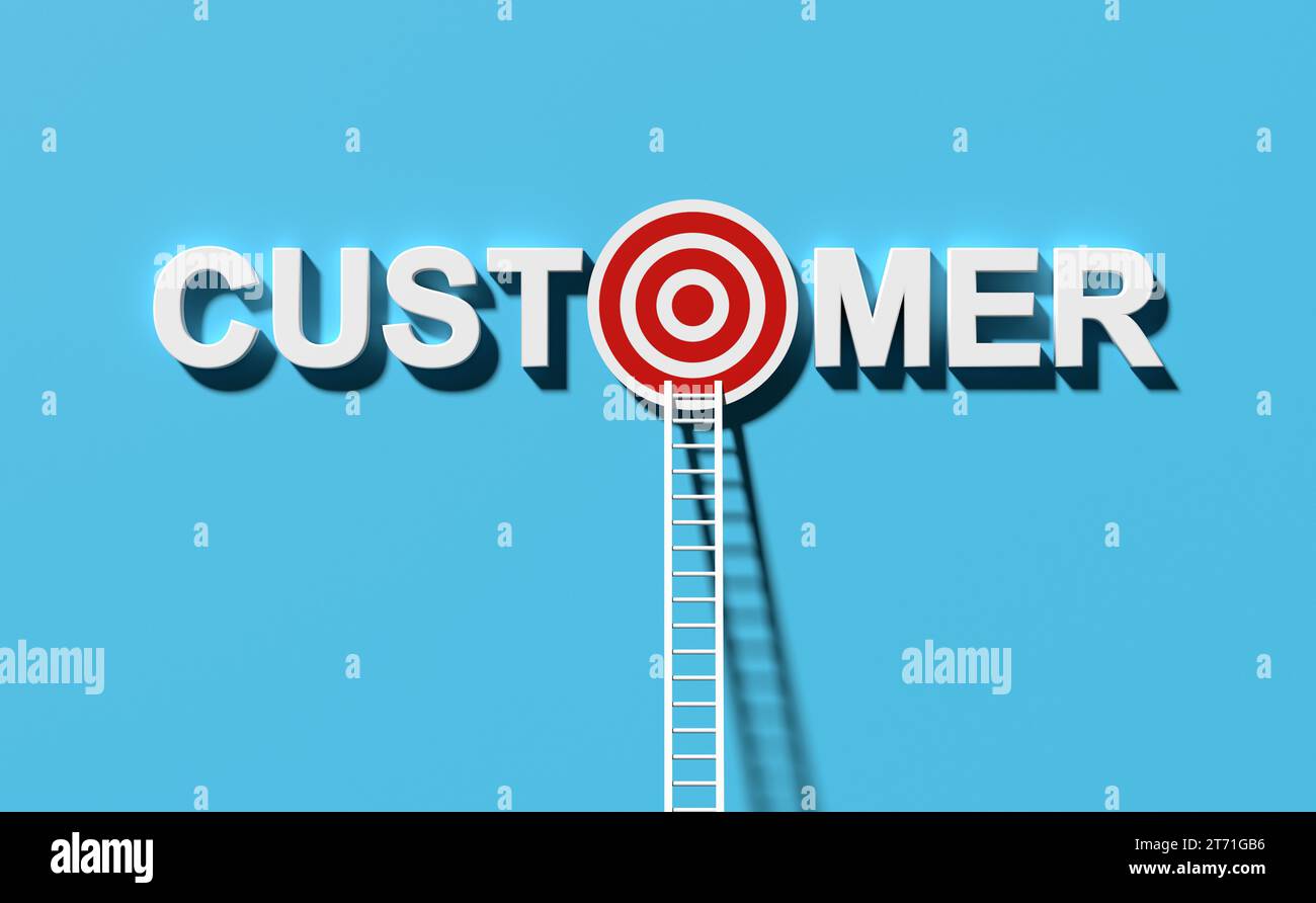 Target customer marketing business concept. White ladders leaning on ...