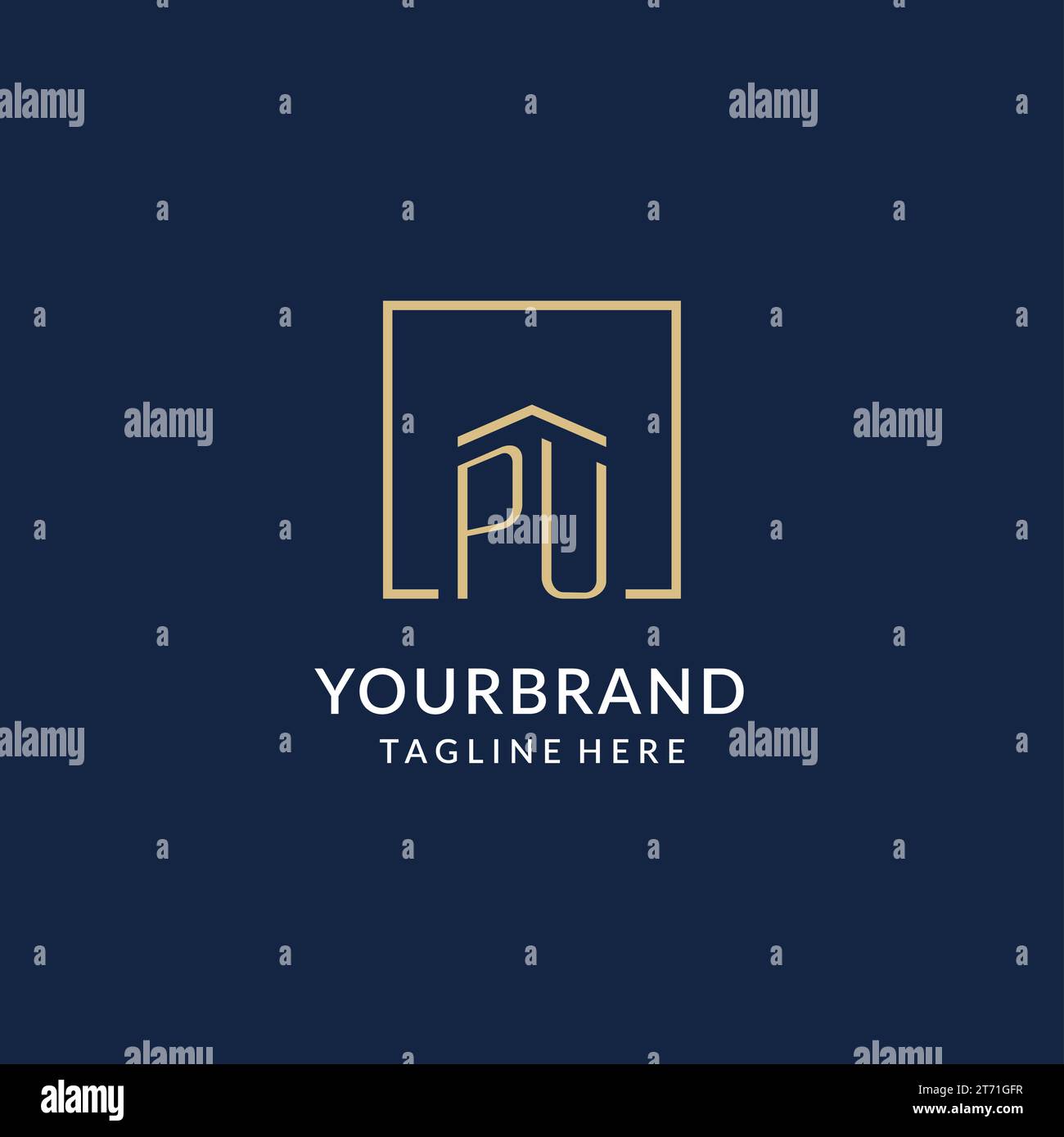 Initial PU square lines logo, modern and luxury real estate logo design ...