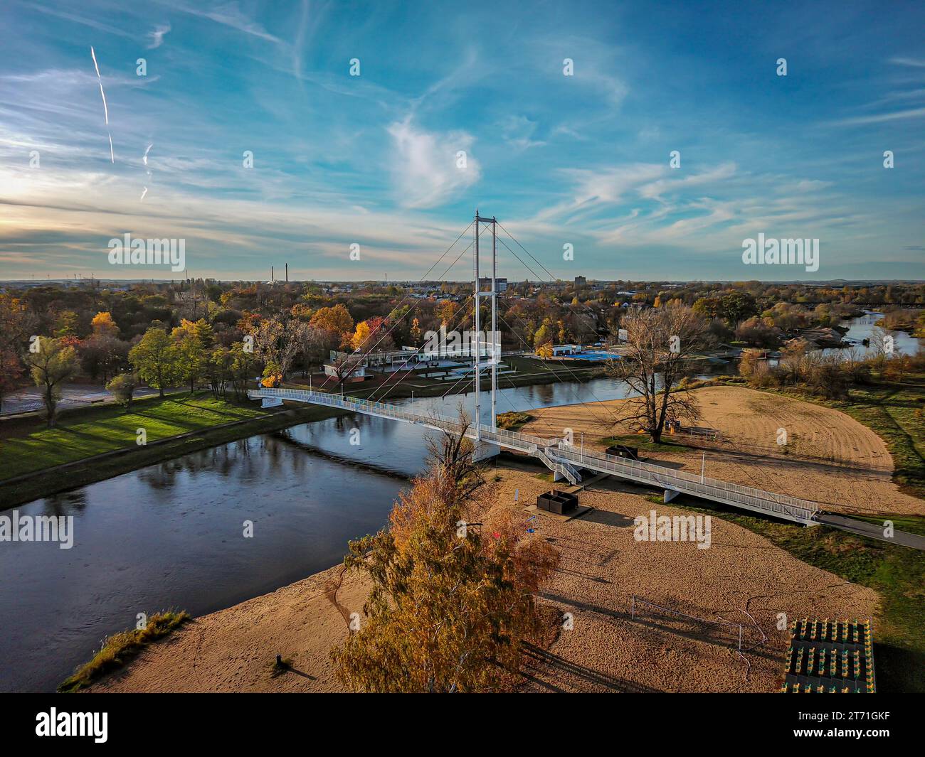 White Bridge in Sieradz on the Warta River, Poland Stock Photo - Alamy