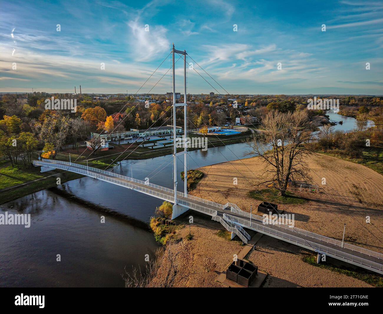 White Bridge in Sieradz on the Warta River, Poland Stock Photo - Alamy