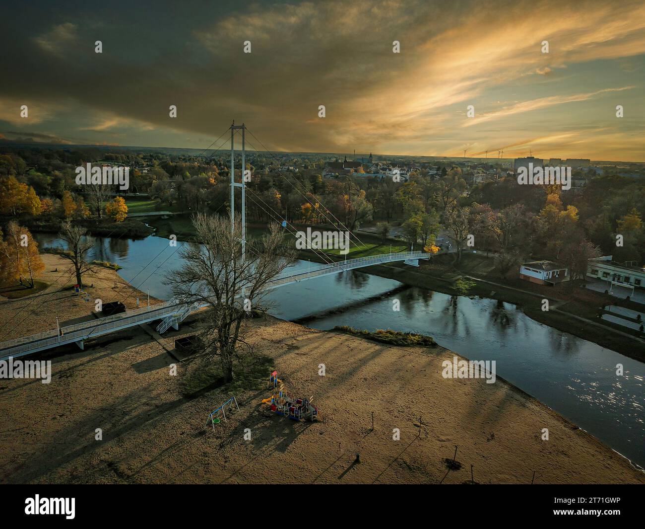 White Bridge in Sieradz on the Warta River, Poland Stock Photo - Alamy