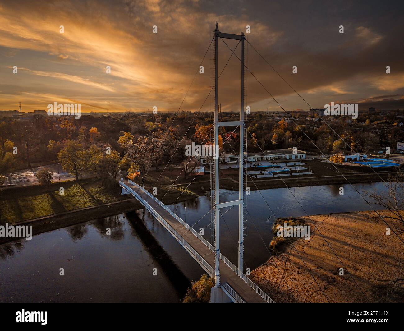 White Bridge in Sieradz on the Warta River, Poland Stock Photo - Alamy