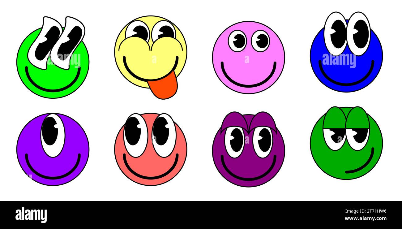 Cartoon Collection of Groovy funny cartoon smile characters, vintage ...