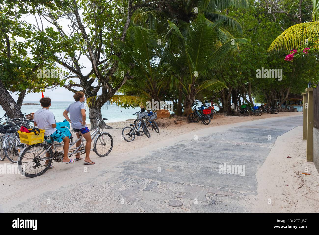 La Digue, Seychelles - August 16, 2023: Anse Severe beach view with ...