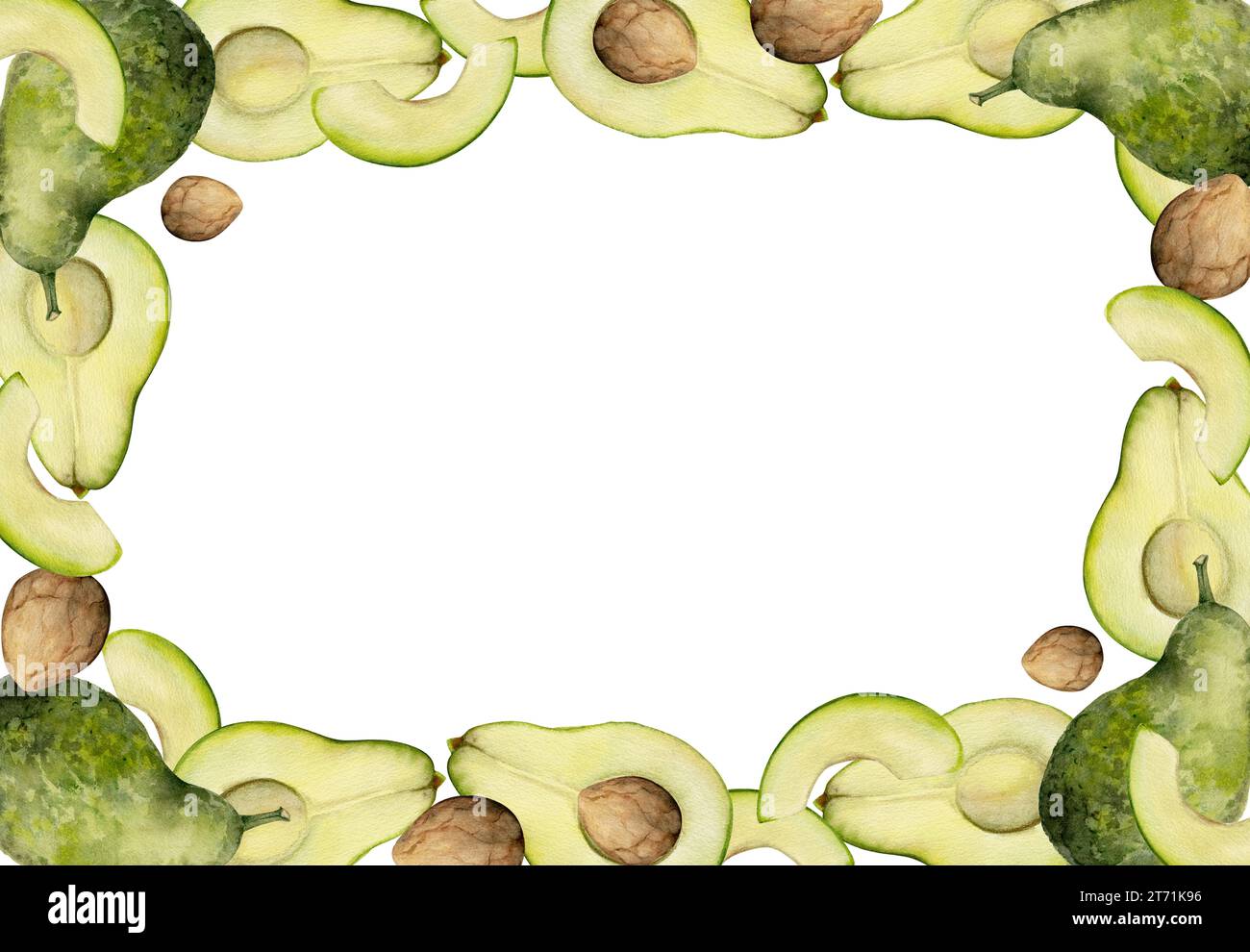 Hand drawn watercolor green avocado vegetable for diet, healthy ...