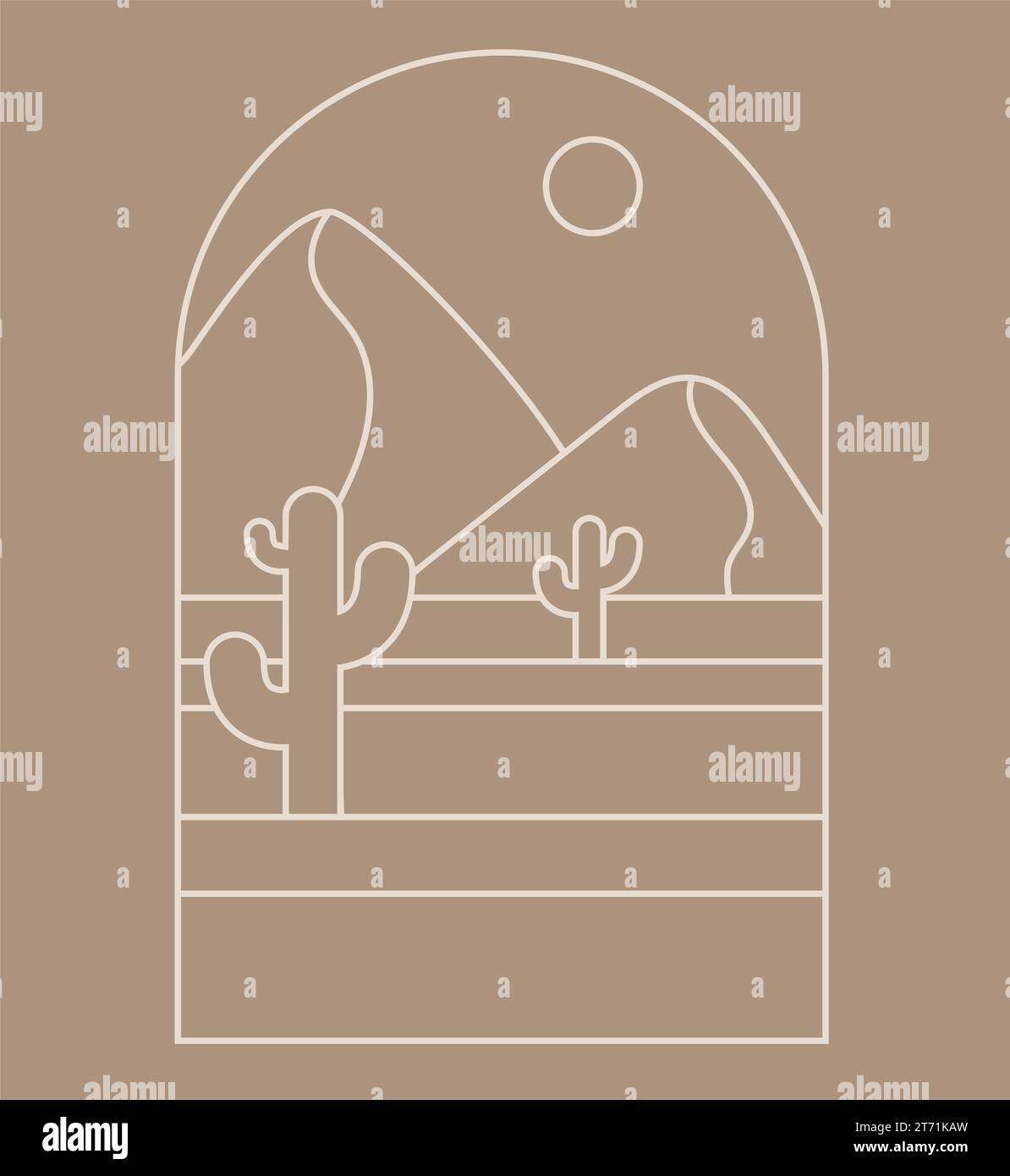 Boho boho logo cactus in minimal line style. Landscape, cactus logo ...