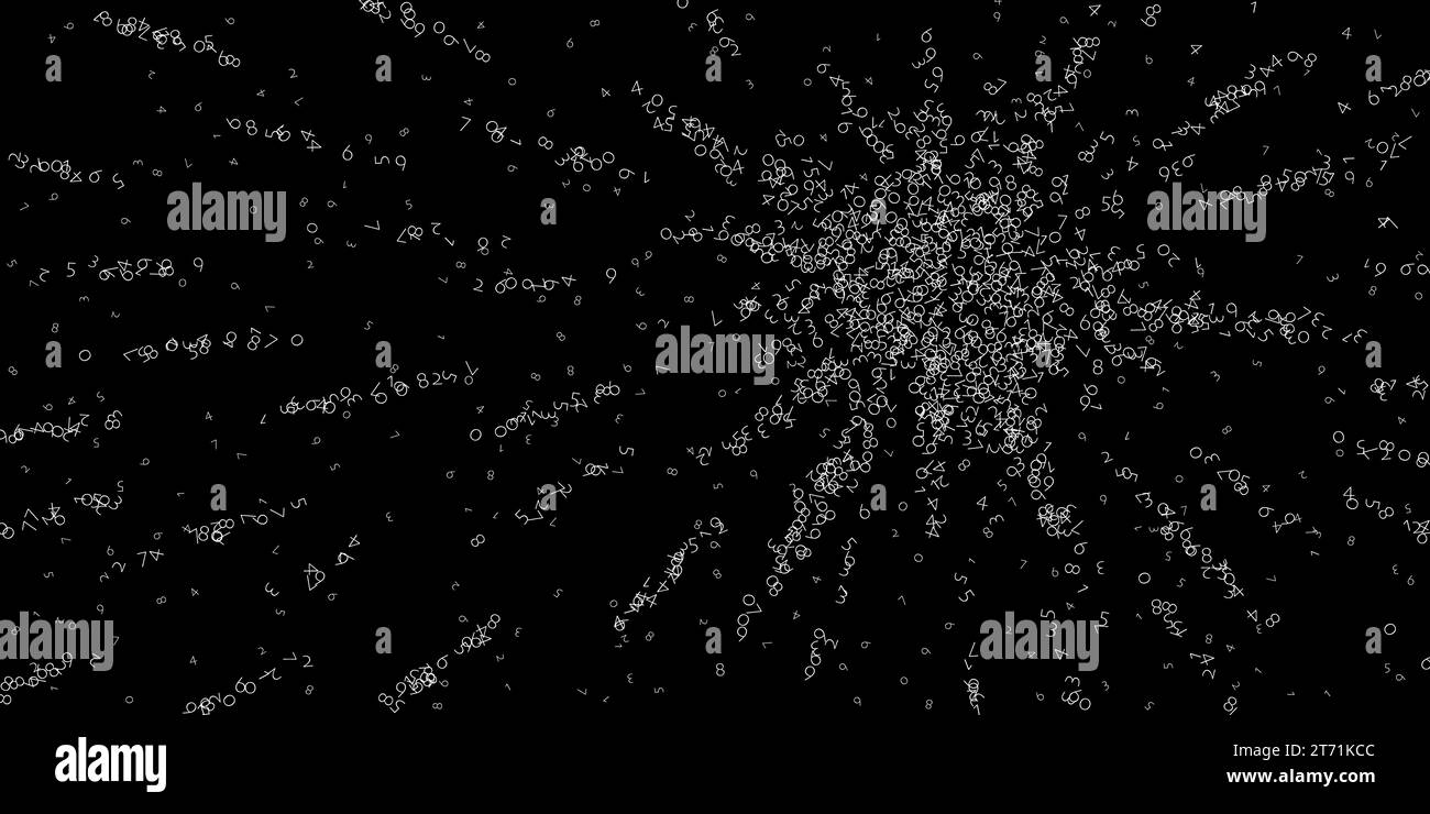Falling numbers, big data concept. Binary white chaotic flying digits ...