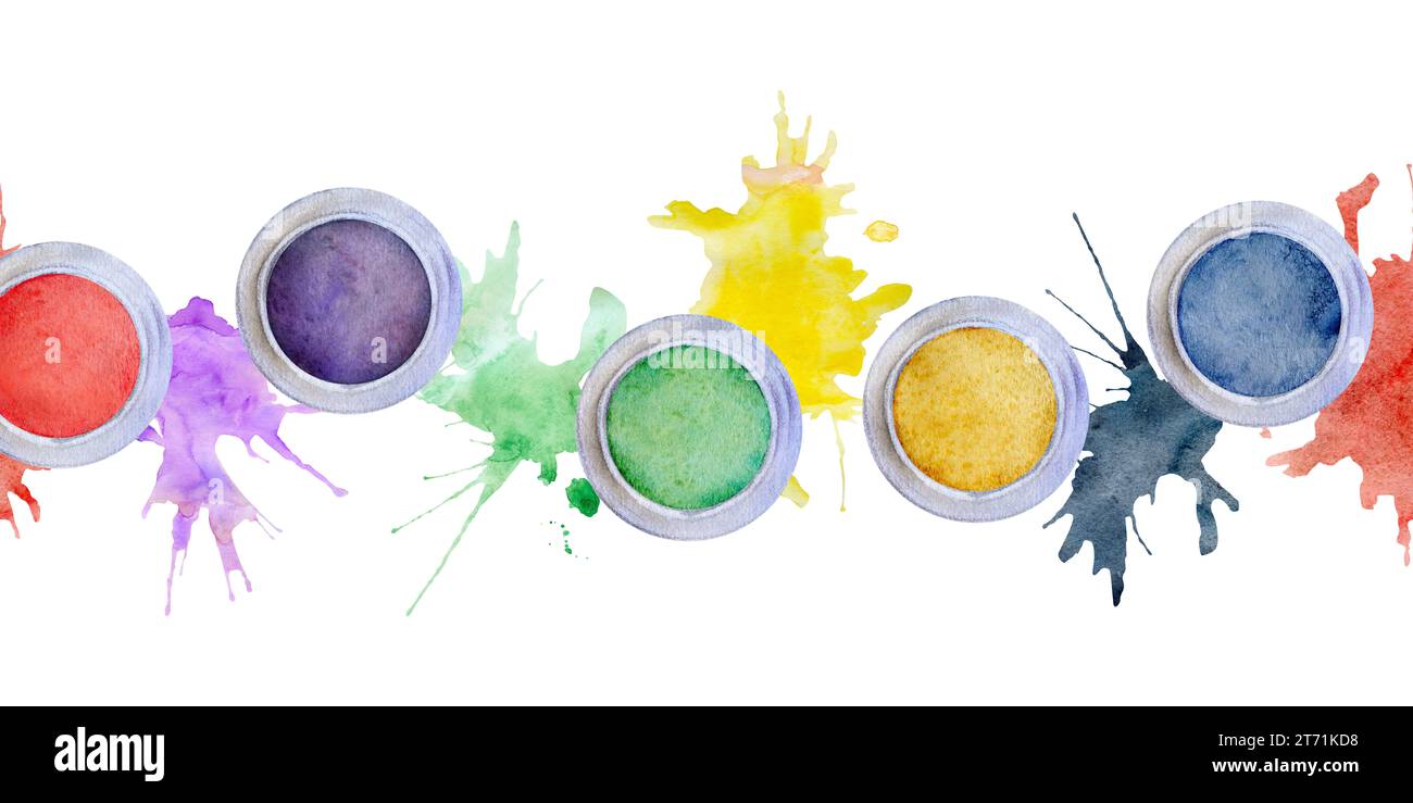 Watercolor hand drawn illustration, kids children paint art materials ...