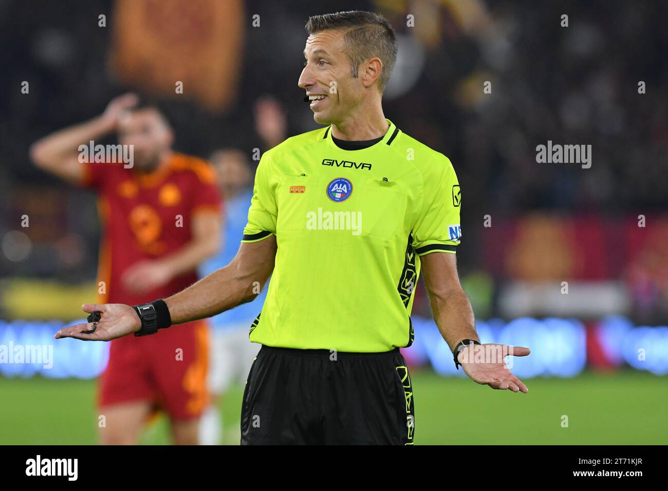 Referee Davide Massa during the Serie A match between Lazio v Roma at ...
