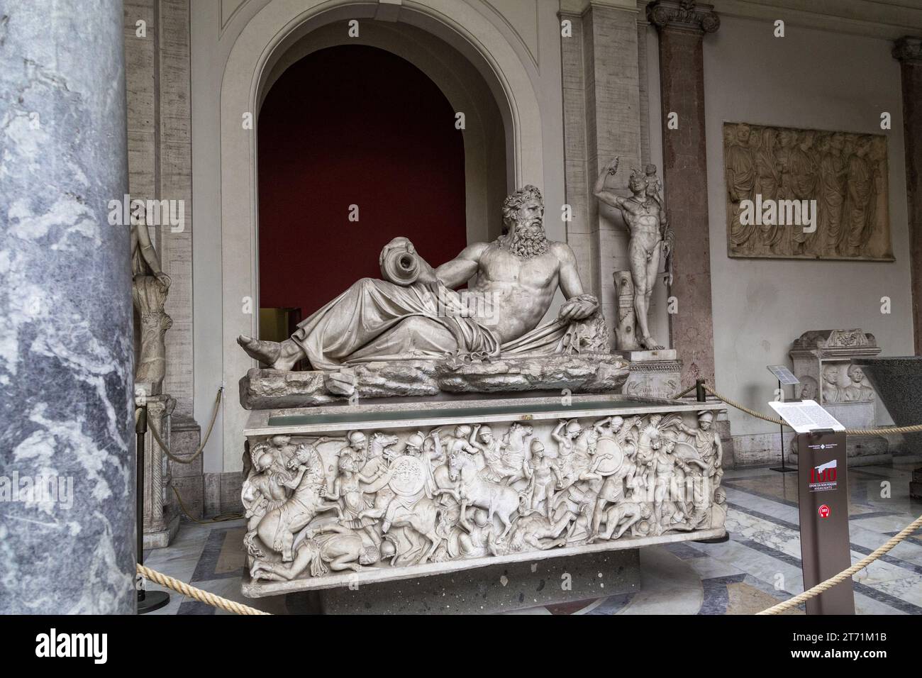 ROME, VATICAN - MARTH 9, 2023: This is an ancient marble sarcophagus ...
