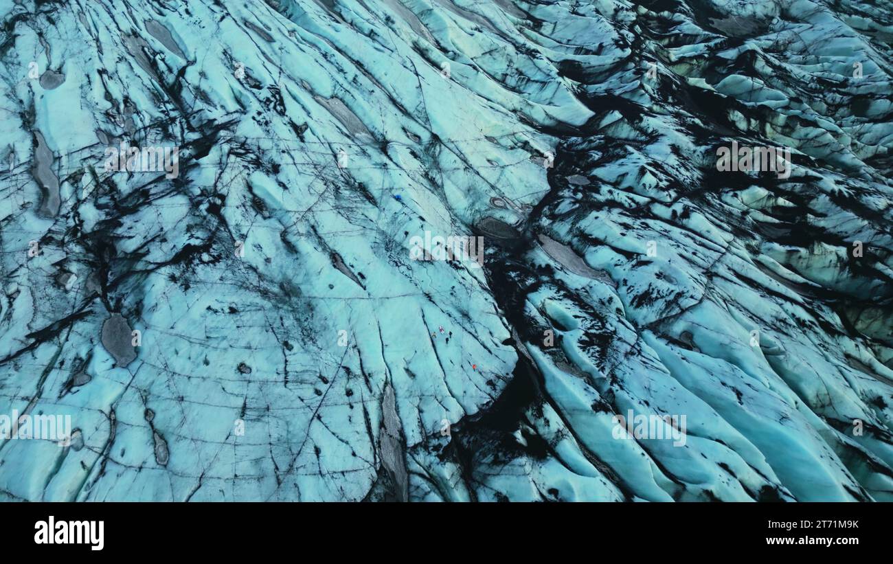 Aerial view of massive blue ice blocks on vatnajokull glacier in ...
