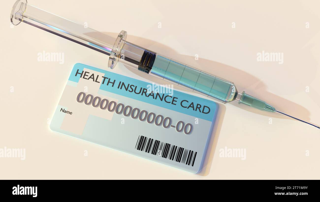 Isolated insurance card and medical syringe 3d rendering Stock Photo ...