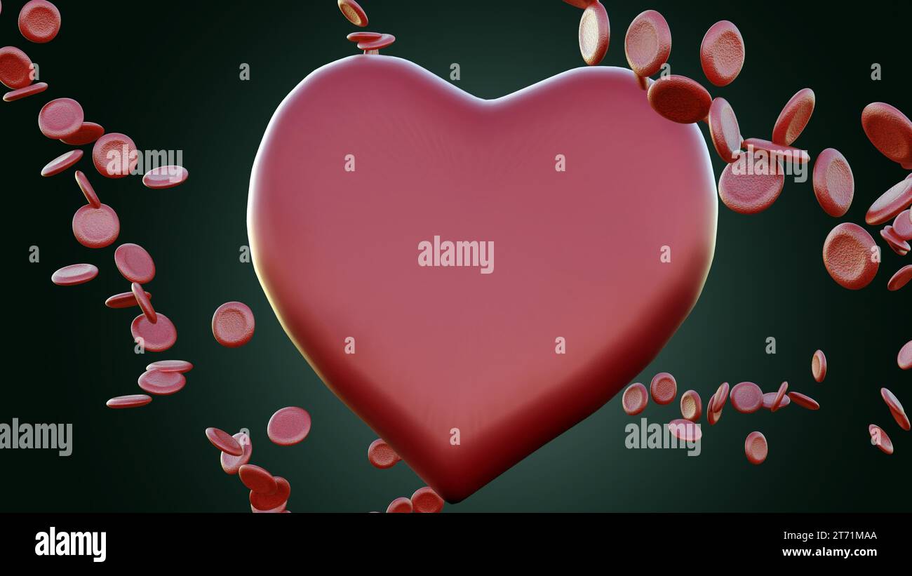 An isolated red heart shape and erythrocytes, or red blood cells ...
