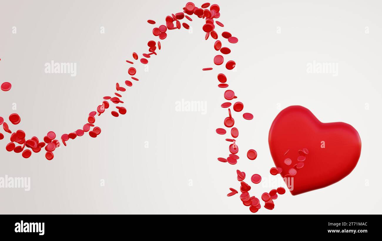 An isolated red heart shape and erythrocytes, or red blood cells ...