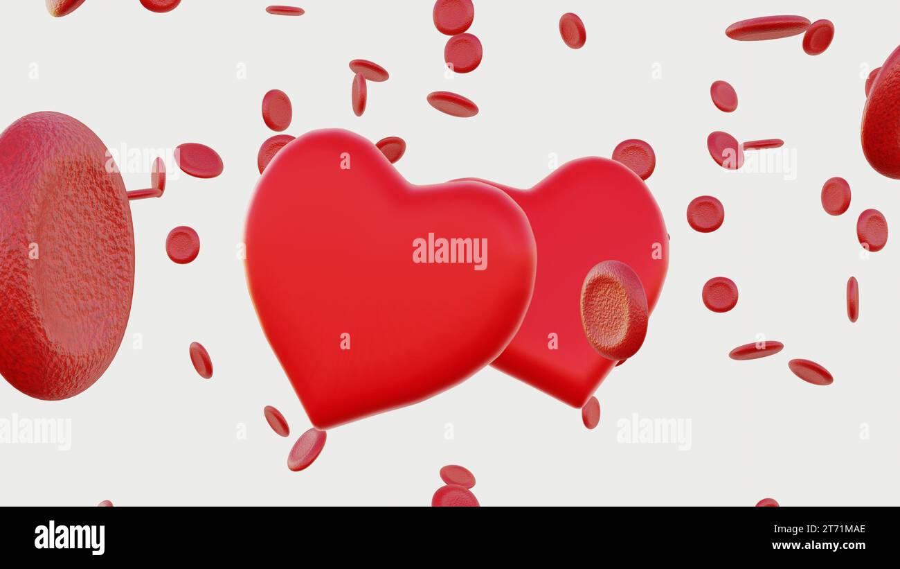 An isolated red heart shape and erythrocytes, or red blood cells ...