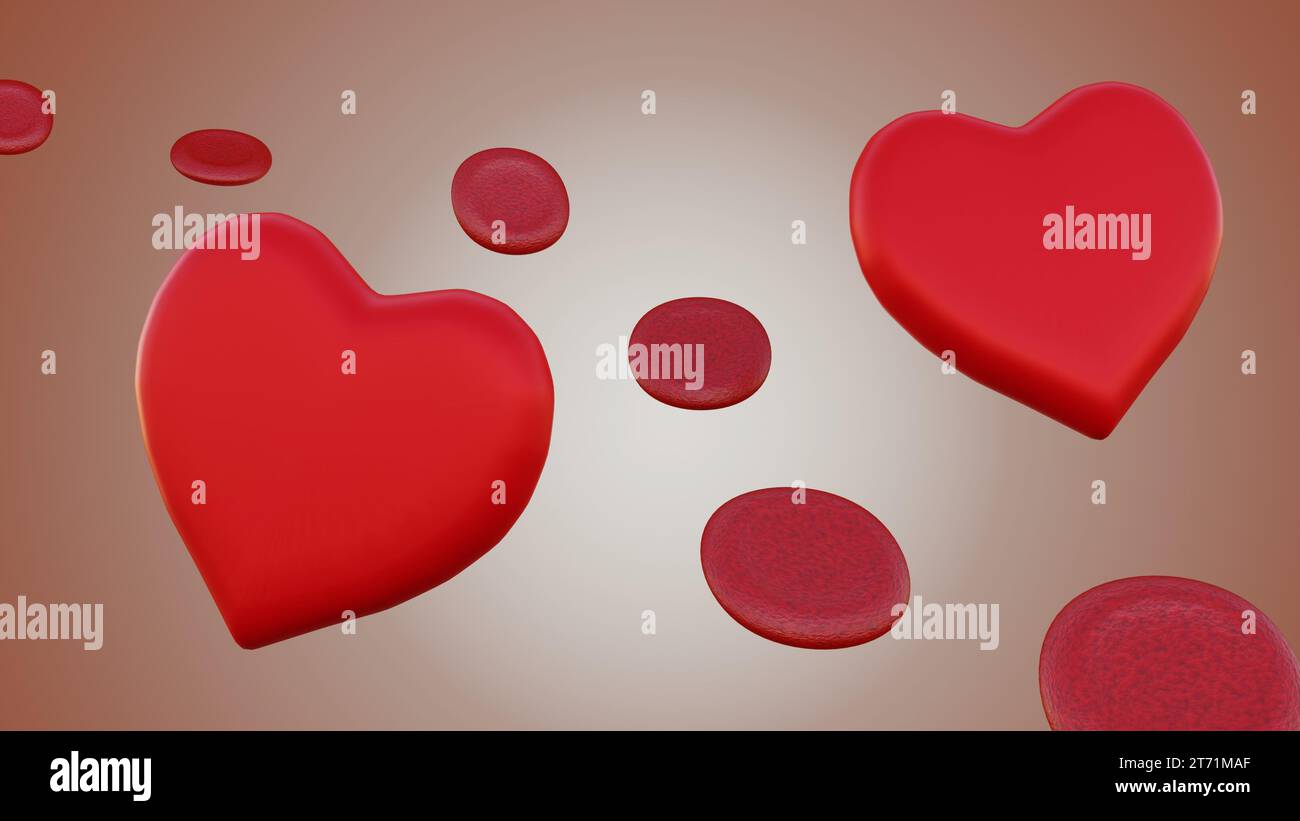 An isolated red heart shape and erythrocytes, or red blood cells ...
