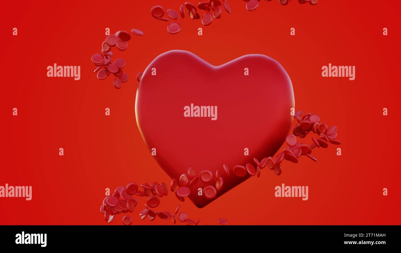 An isolated red heart shape and erythrocytes, or red blood cells ...