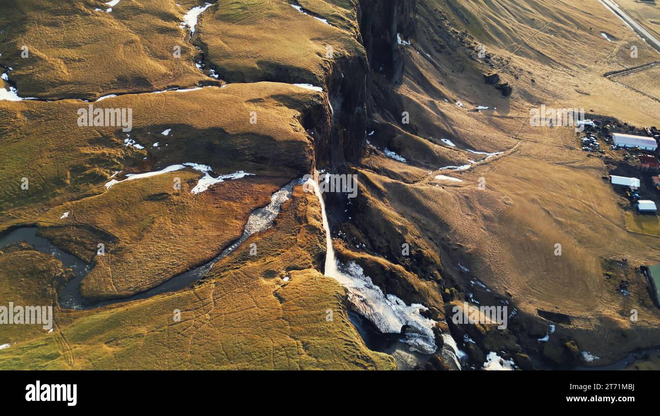 River course flowing among hills in iceland, natural foss a sidu ...