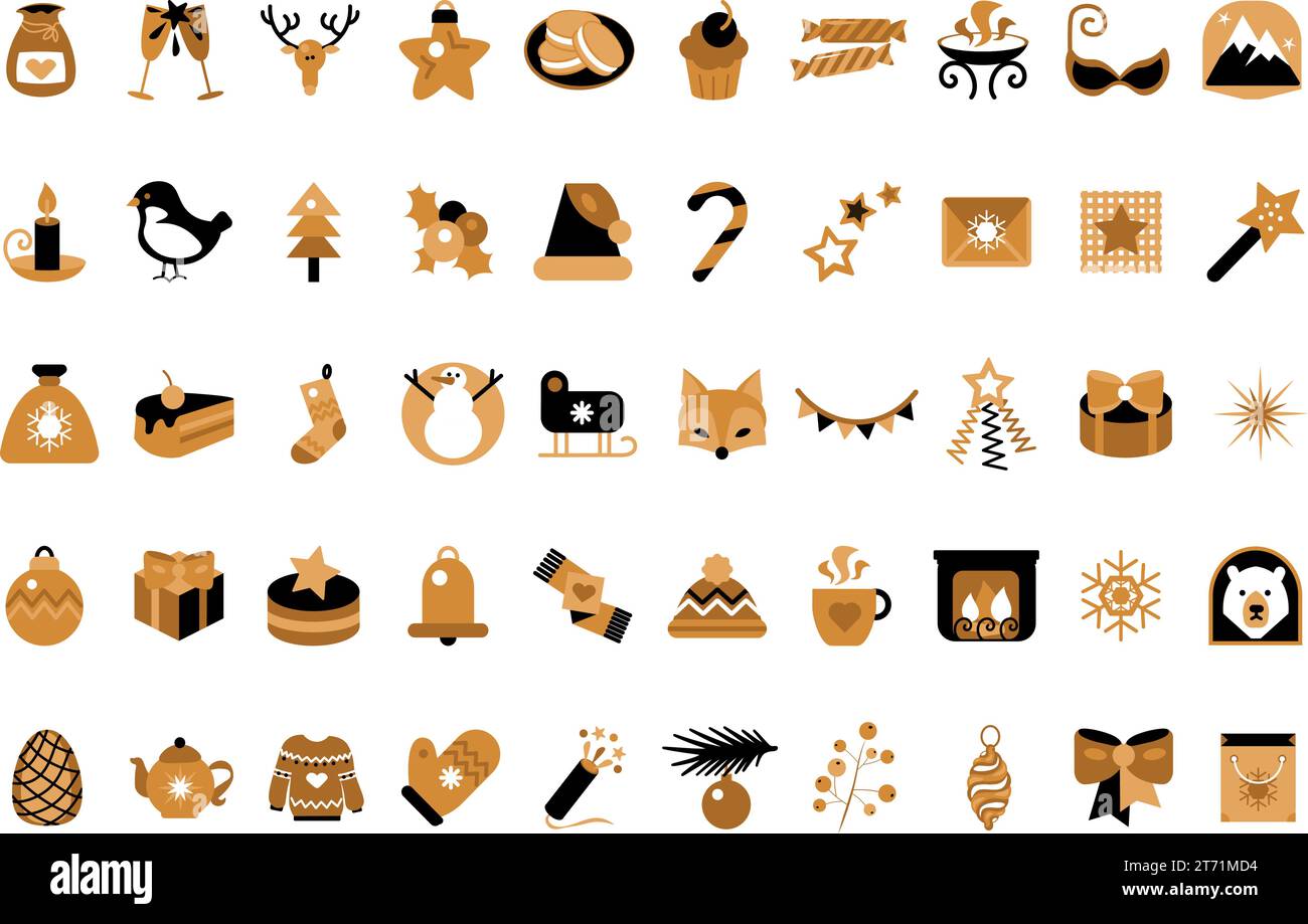 Luxury Boho Style Christmas pictogram collection. Christmas symbols in ...