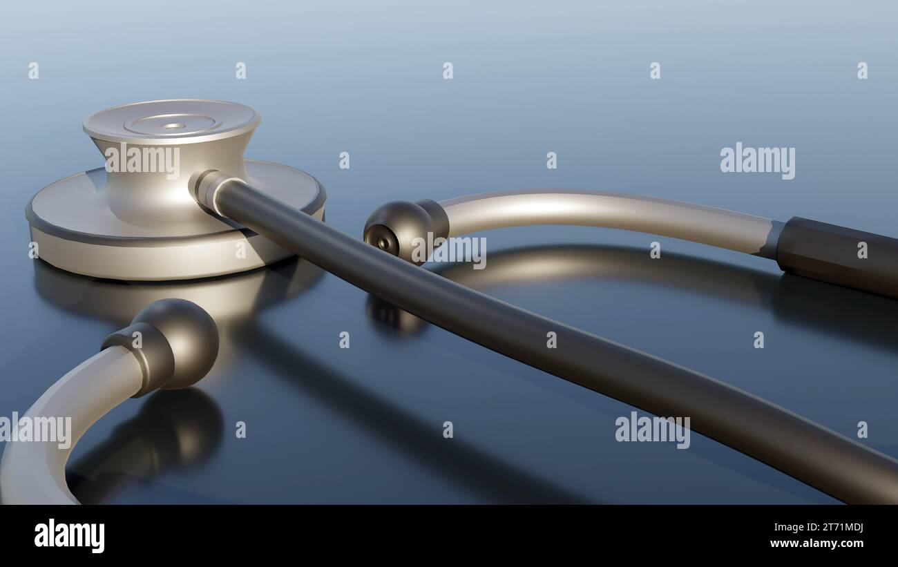 A single stethoscope on a black background. 3D rendering Stock Photo ...
