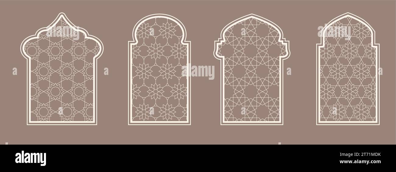 Islamic window shape with mashrabiya pattern. Arabic door frame ...