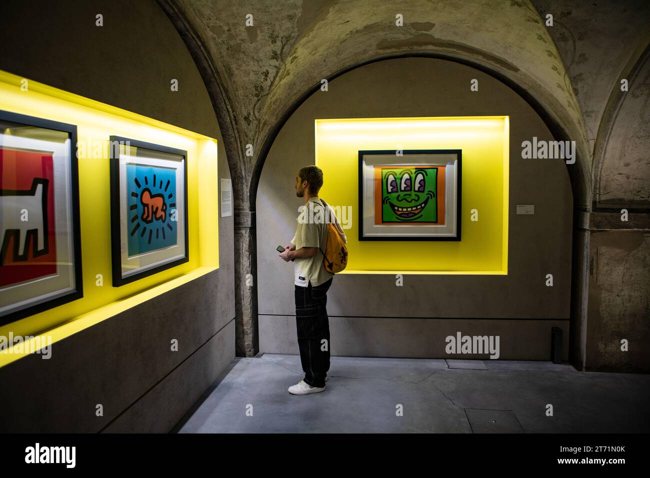 Exhibition of artwork by artist Keith Haring Painter, Parma Italy Stock ...
