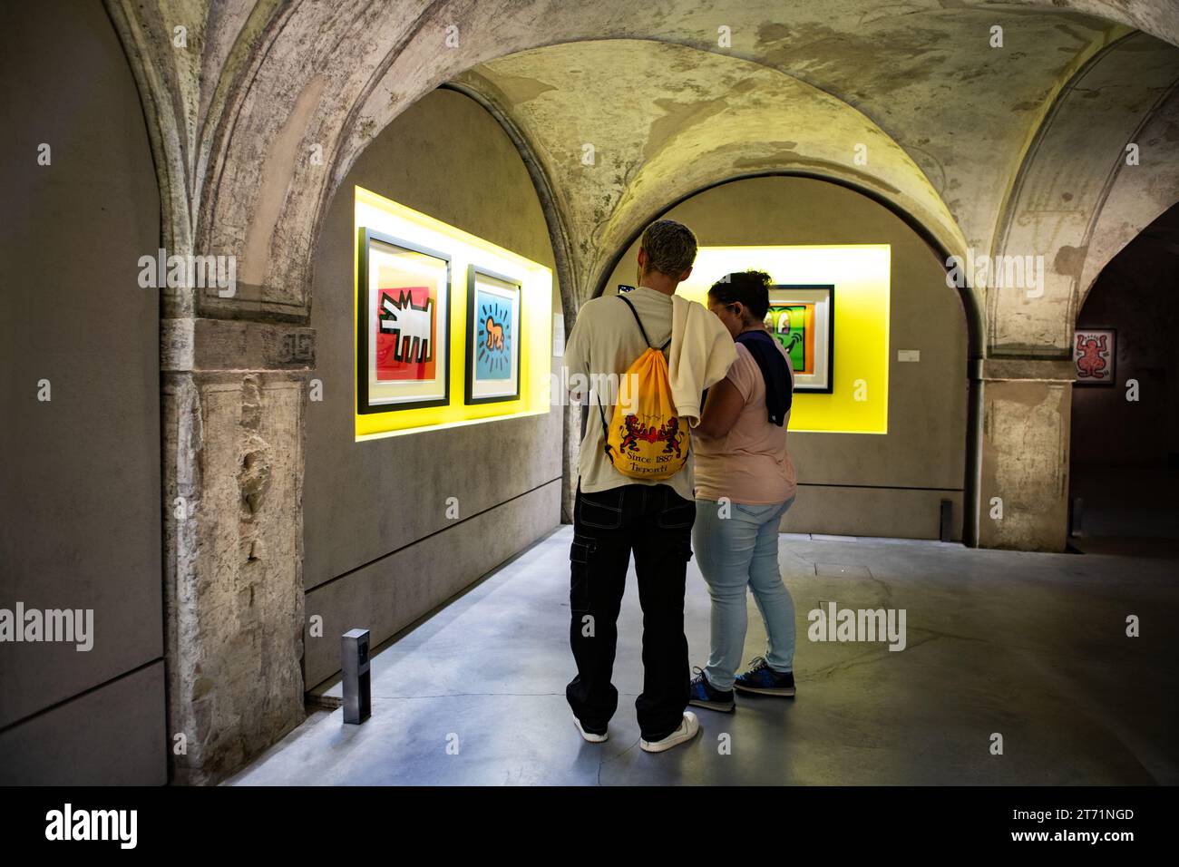 Exhibition of artwork by artist Keith Haring Painter, Parma Italy Stock ...